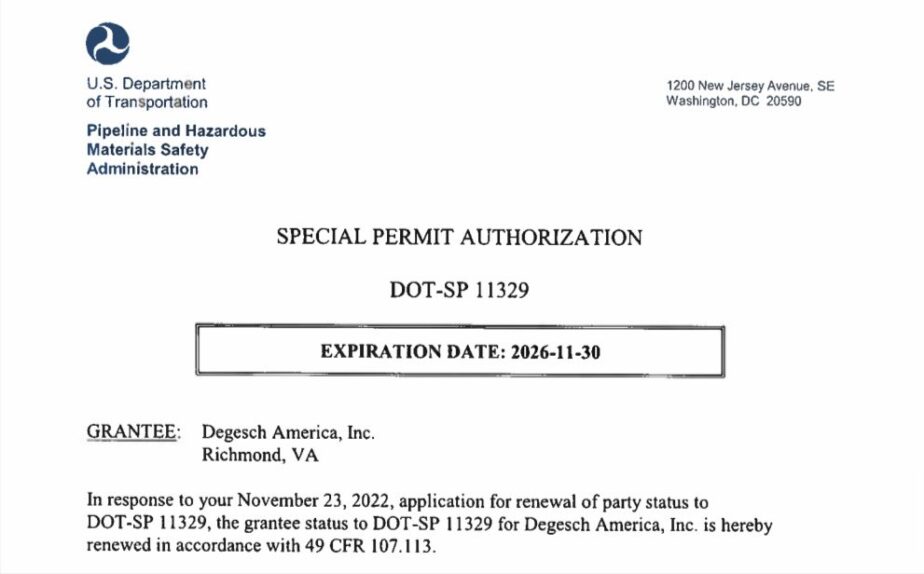 Updated Special Permit for DOT-SP 11329 Available! – Degesch America ...